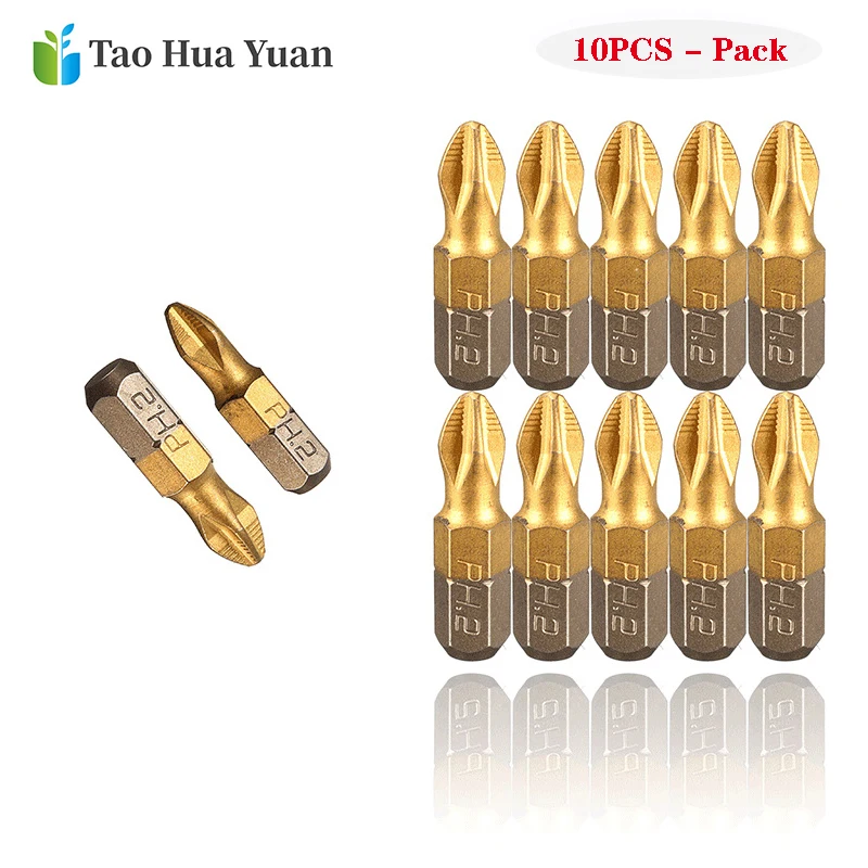 10pcs Anti Slip PH2 Screwdriver Bits 25mm Length 1/4" Shank Titanium ...