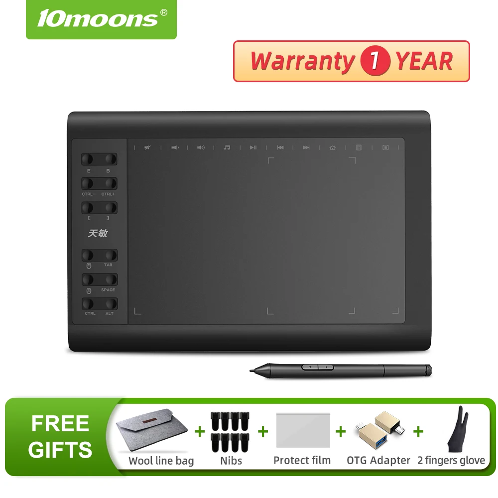 10moons G10 Master Graphic Tablet 8192 Levels Digital Drawing Tablet No ...
