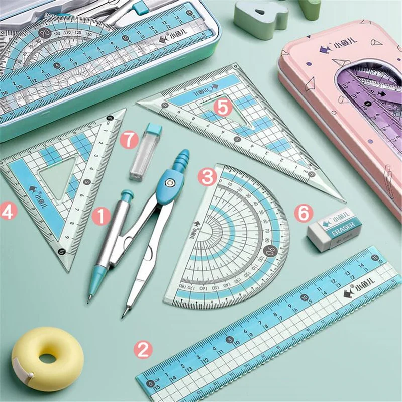 Meliya Math Geometry Set 7PCS Drawing Ruler Set Compass Protractors ...
