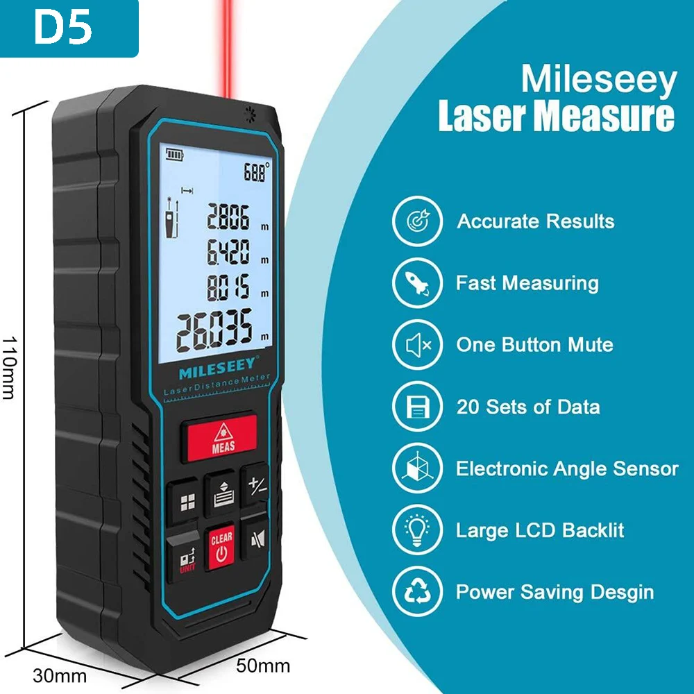 Mileseey D5 Laser Measure Rangefinder Handhold Mini Distance Meter ...
