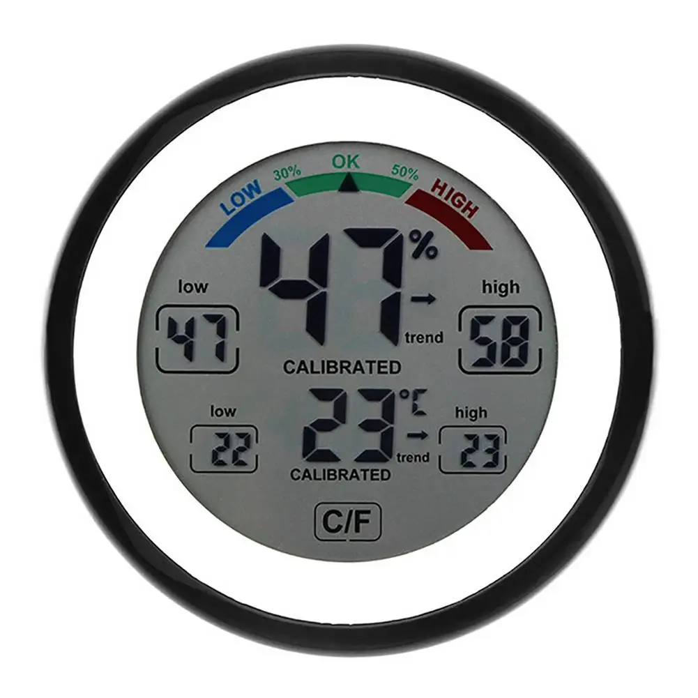 Digital Thermometer Round Touch Screen Home Hygrometer Multi-functional ...