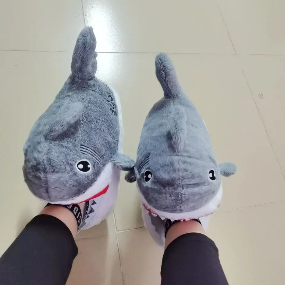 Funny-Fuzzy-Shark-Slippers-Men-Women-Free-Size-Winter-Indoor-Cotton ...