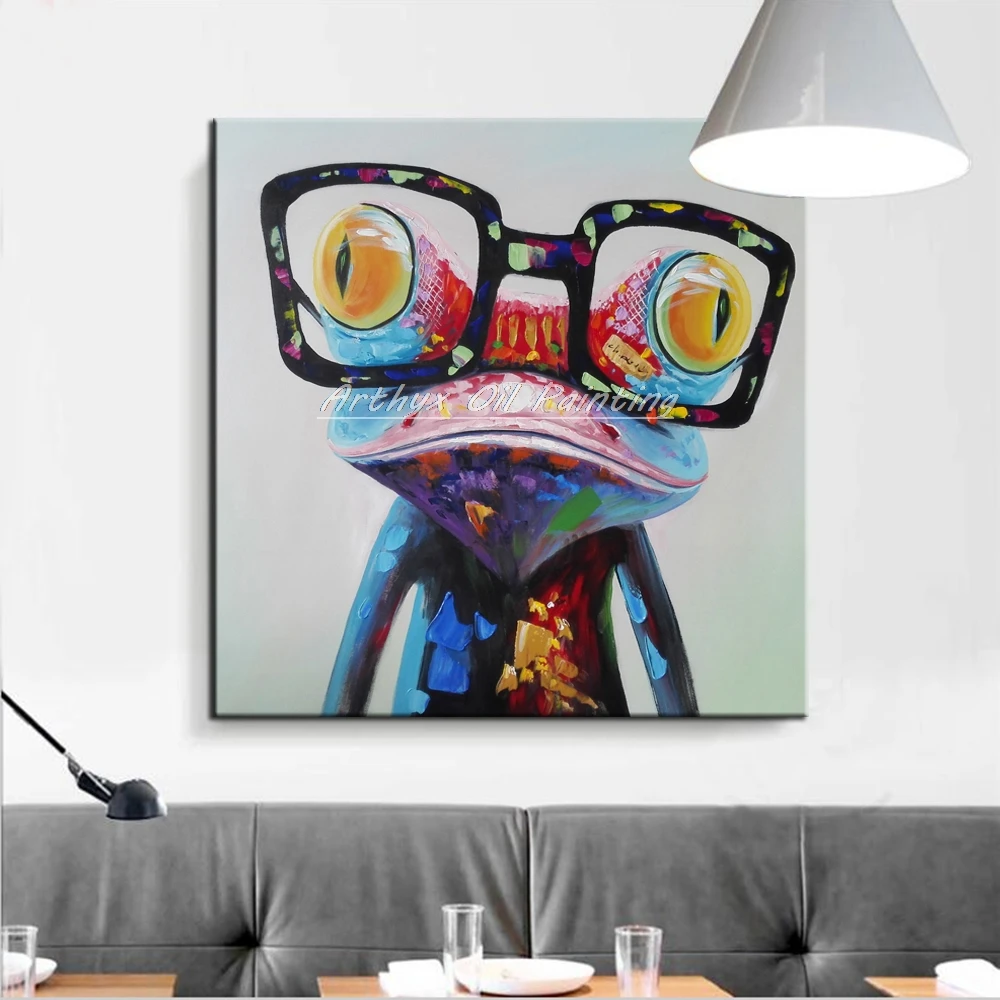 Arthyx Tragen Gläser Frosch Hand Gemalt Große Abstrakte Tier Cartoon Ölgemälde Auf Leinwand Wand ...