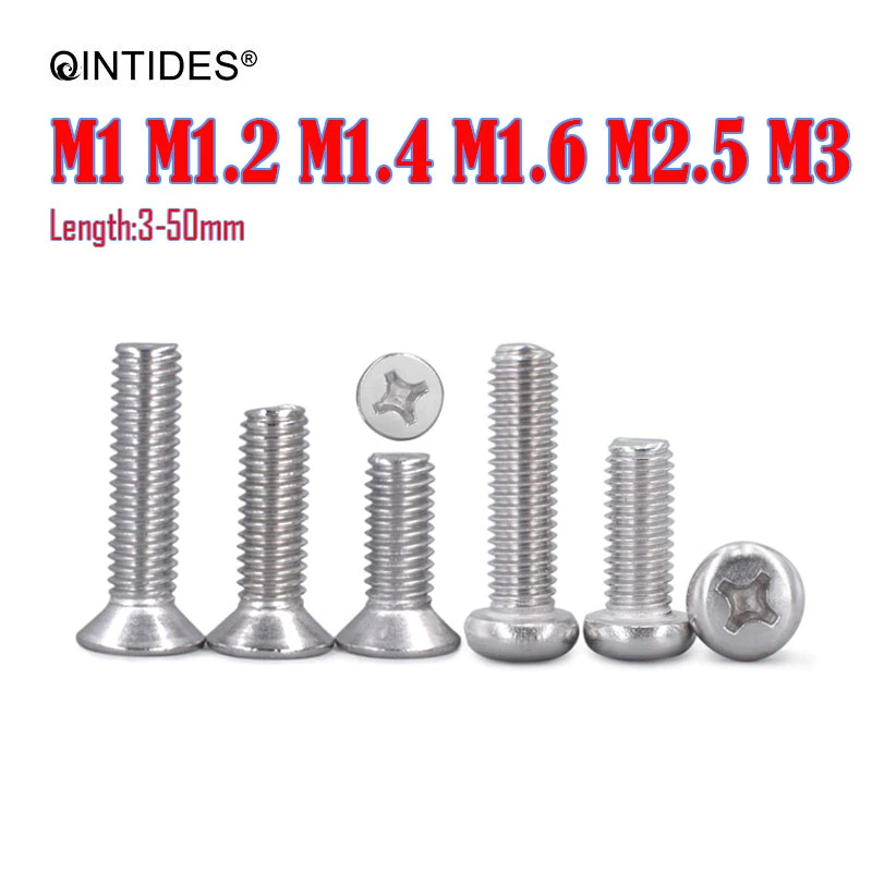 500/5000pcs M1 M1.2 M1.4 M1.6 M2 M2.5 M3 Small Flat Screws 304 Stainless Steel Cross Recessed ...