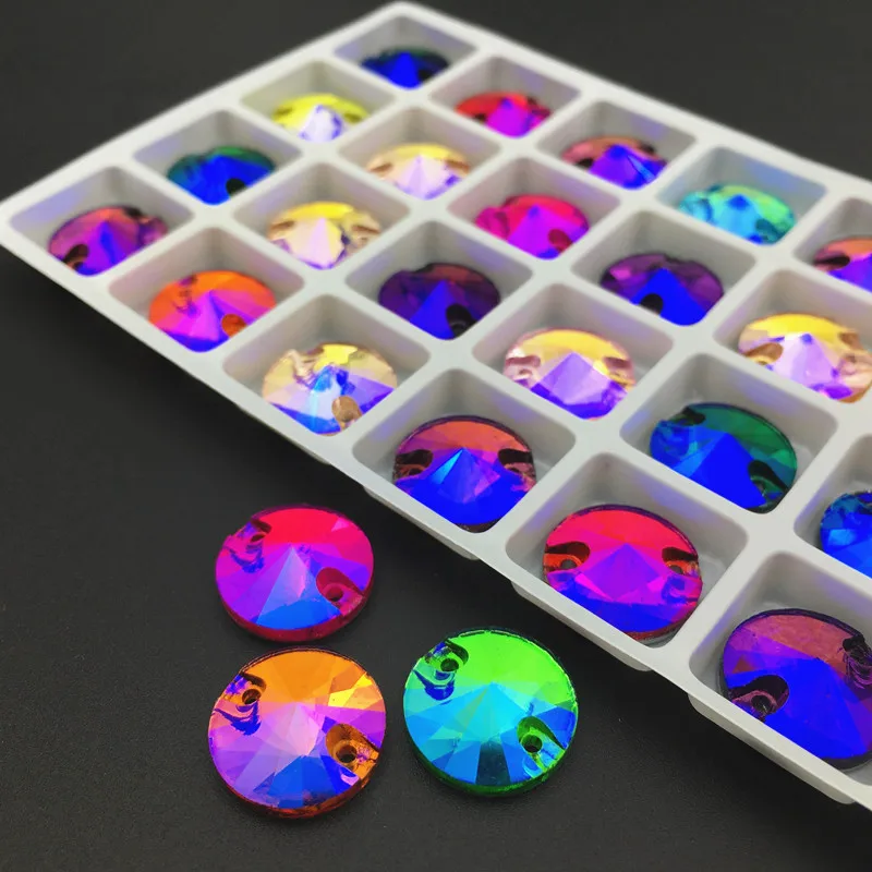 8-10-12-14-16-18-mm-Round-Rivoli-Glass-Crystal-AB-Color-Sew-On ...