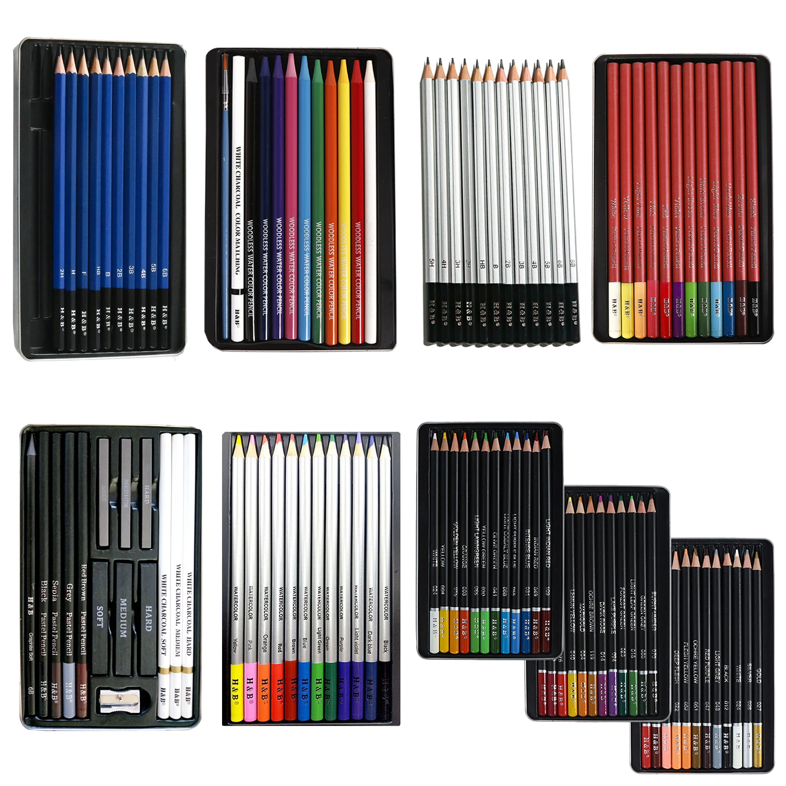 12pcs-Professional-Drawing-and-Sketching-Pencils-Set-Pastel-Woodless ...