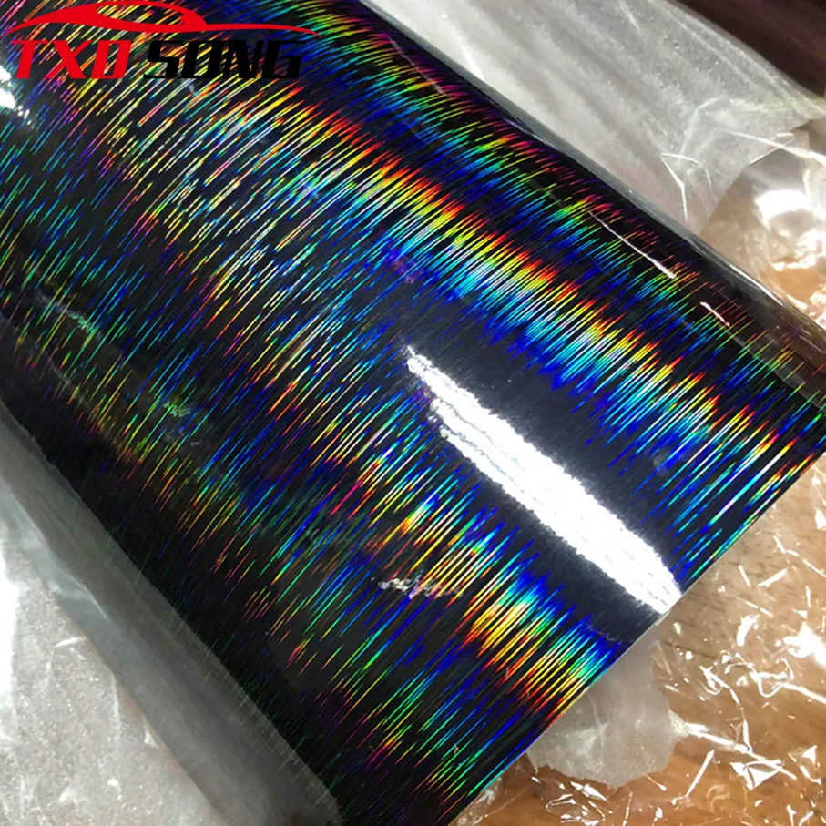 50cmx200-300cm-High-glossy-black-Brushed-Rainbow-Vinyl-Metal-Car-Wrap-Film-DIY-Styling-Adhesive ...
