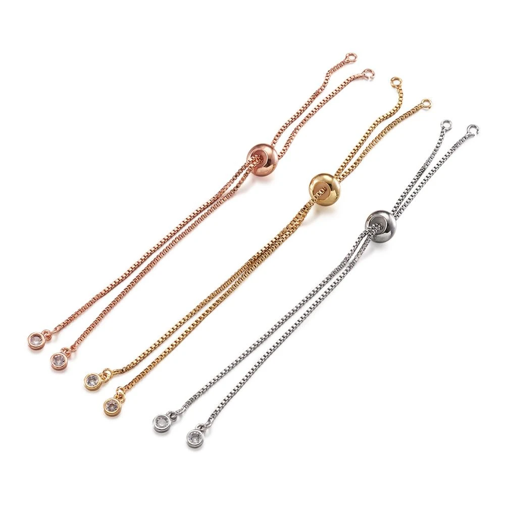 5pcs Adjustable Brass Slide Extender Box Chains with Cubic Zirconia ...