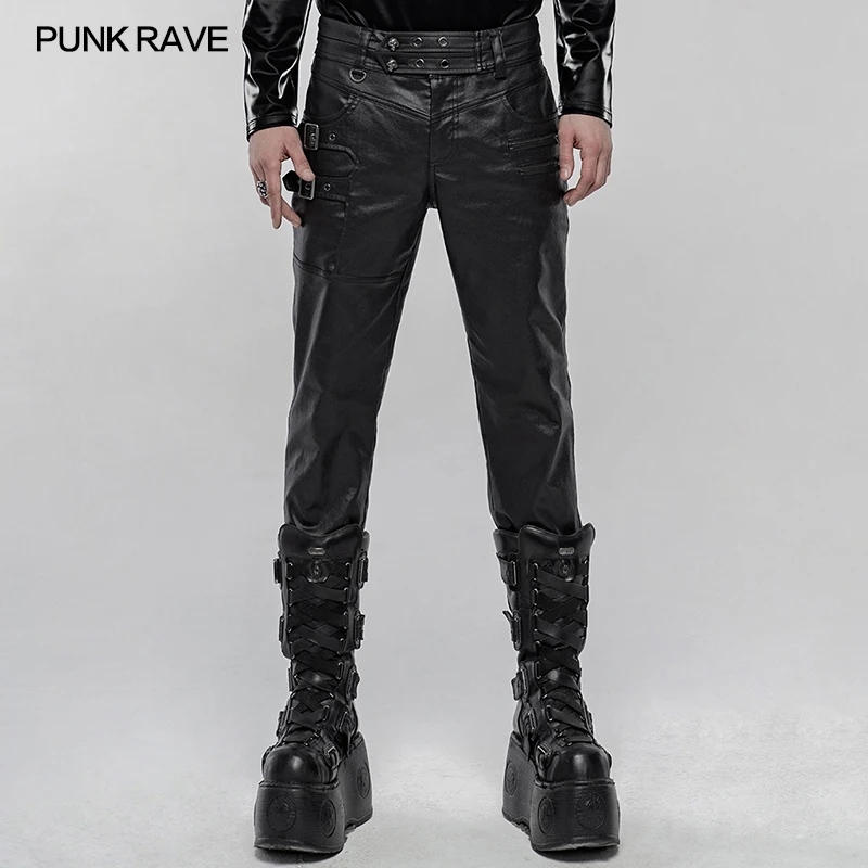 Punk Rave Men's Punk Imitation Leather Handsome Pants Daily Casual ...
