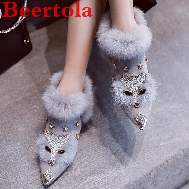 New Flock Winter Boots Women Mid Heels Fox Face Design Zapatillas Mujer ...
