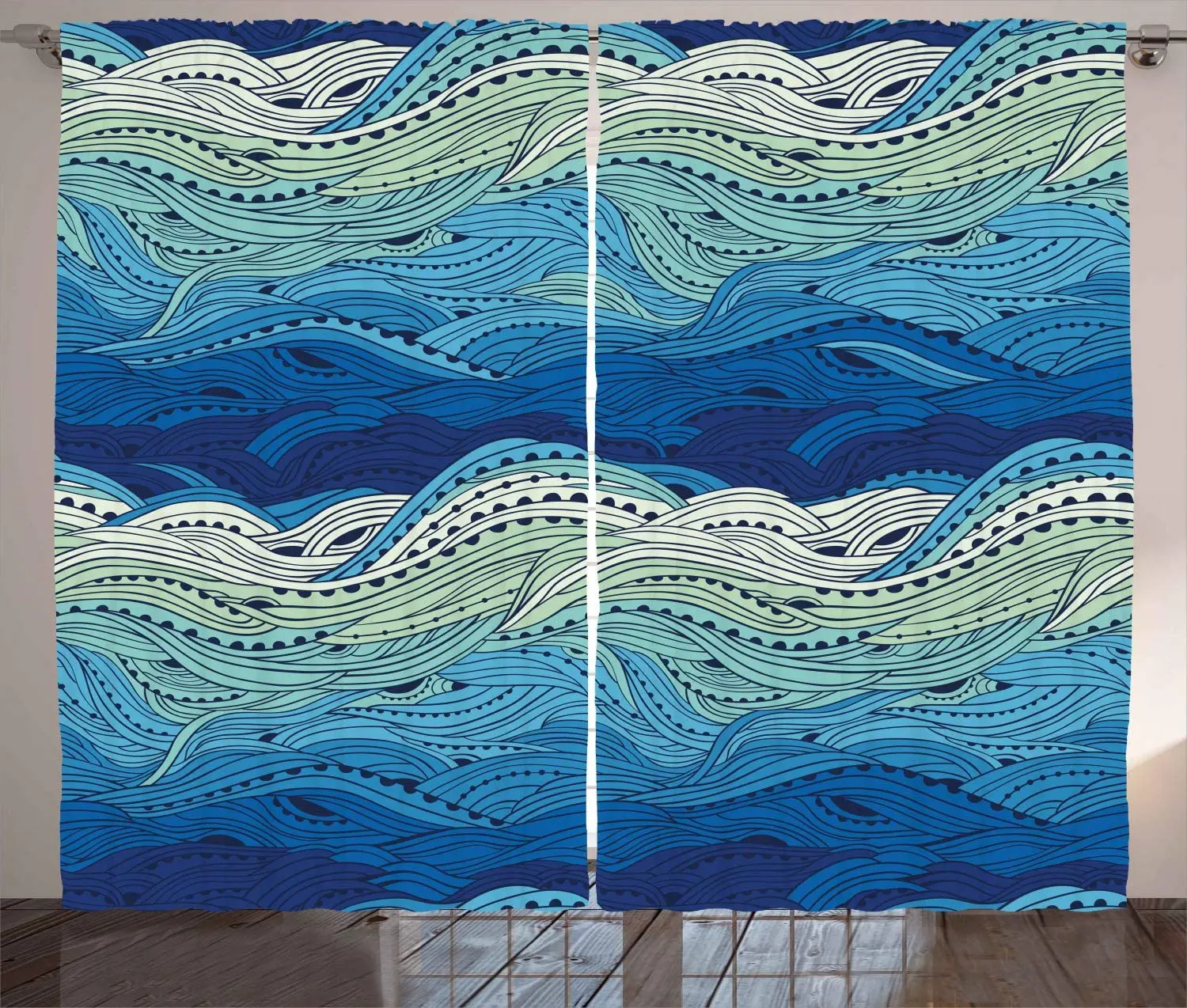 Aquatic Window Curtains Conceptual Ocean Themed Artwork Hand Drawn ...