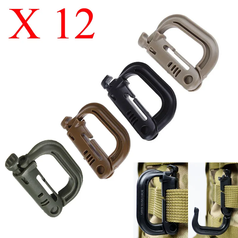 12X-Carabiner-quickdraw-D-ring-Clip-Molle-Webbing-strap-Outdoor ...