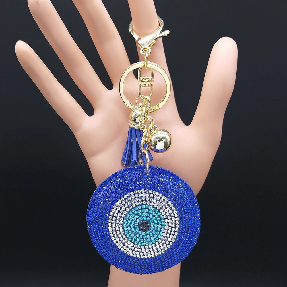 Turkey Eyes Crystal Keychains Ring for Women Blue Gold Color Key Chain ...