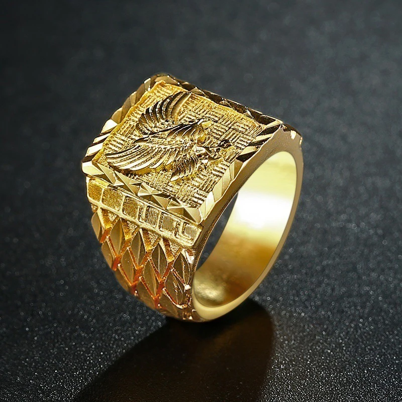 Men ring gold wings flying eagle men's ring European and American men's ...