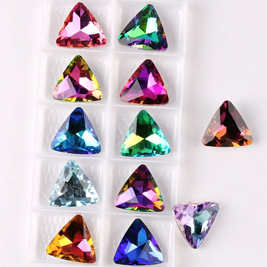 Glass crystal 18mm 10pcs/p triangle shape Rainbow & Jelly candy AB ...