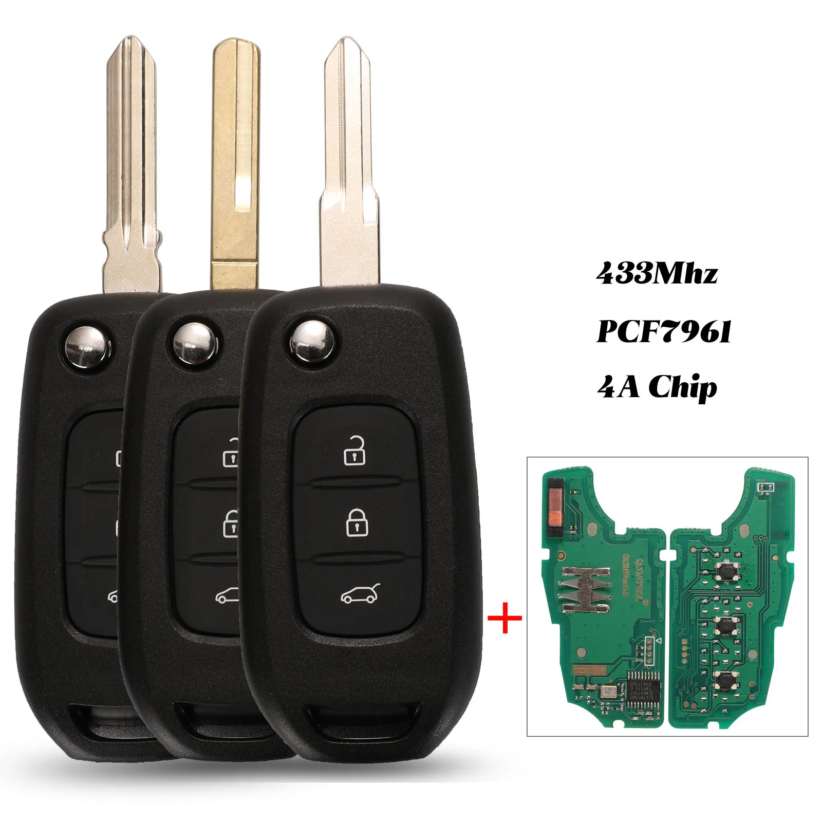 Télécommande à 3 boutons, 433MHZ, transpondeur PCF7952E 4A, pour ...