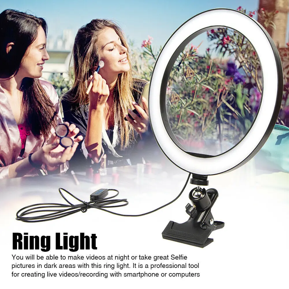 Anillo de luz LED USB regulable, lámpara de 26cm para Selfie, cámara ...