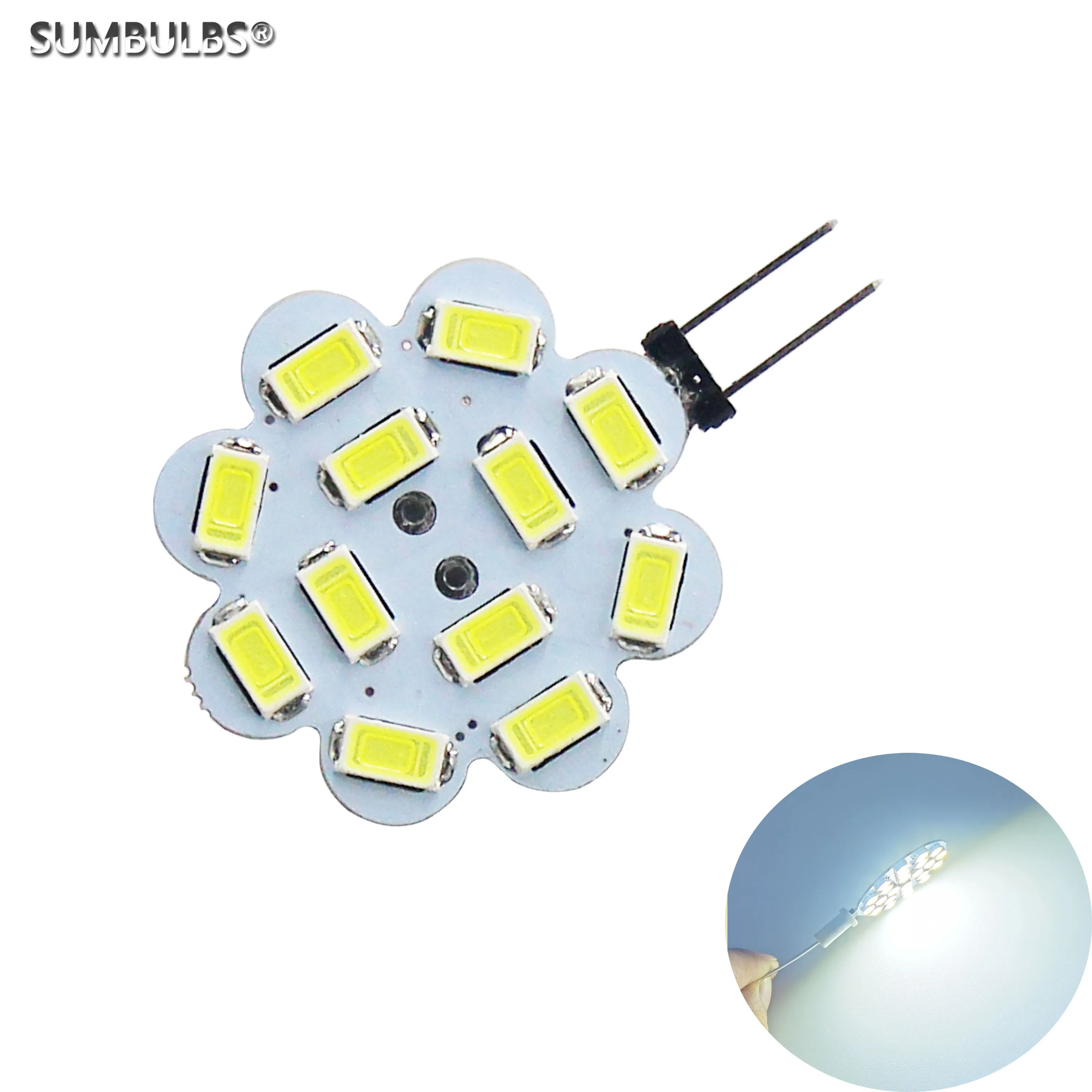 DC 12V G4 소켓 전구 2.4W 5730 SMD 칩 라운드 Led Bi Pin 램프 캠핑 스팟 램프, 따뜻한 차가운 흰색 ...