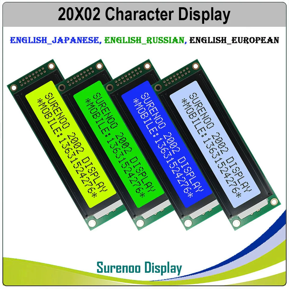 English Japanese Cyrillic Russian European 202 20X2 2002 Character LCD Module Display Screen ...