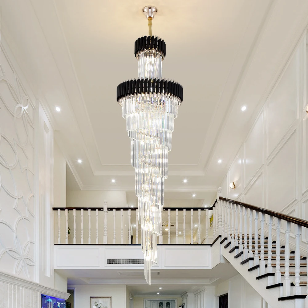 Spiral Design Large Crystal Chandelier Gold Black Hall Chandeliers Long ...