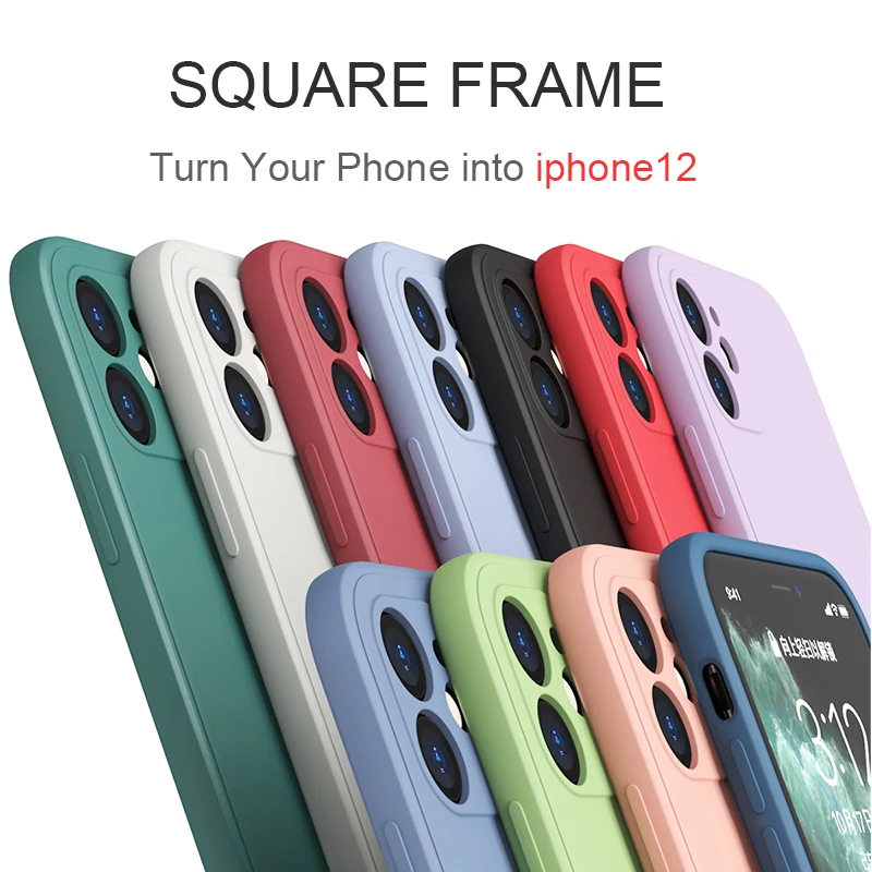 Luxury-Square-Liquid-Silicone-Phone-Case-For-Iphone-12-11-Pro-Max-X-Xs ...