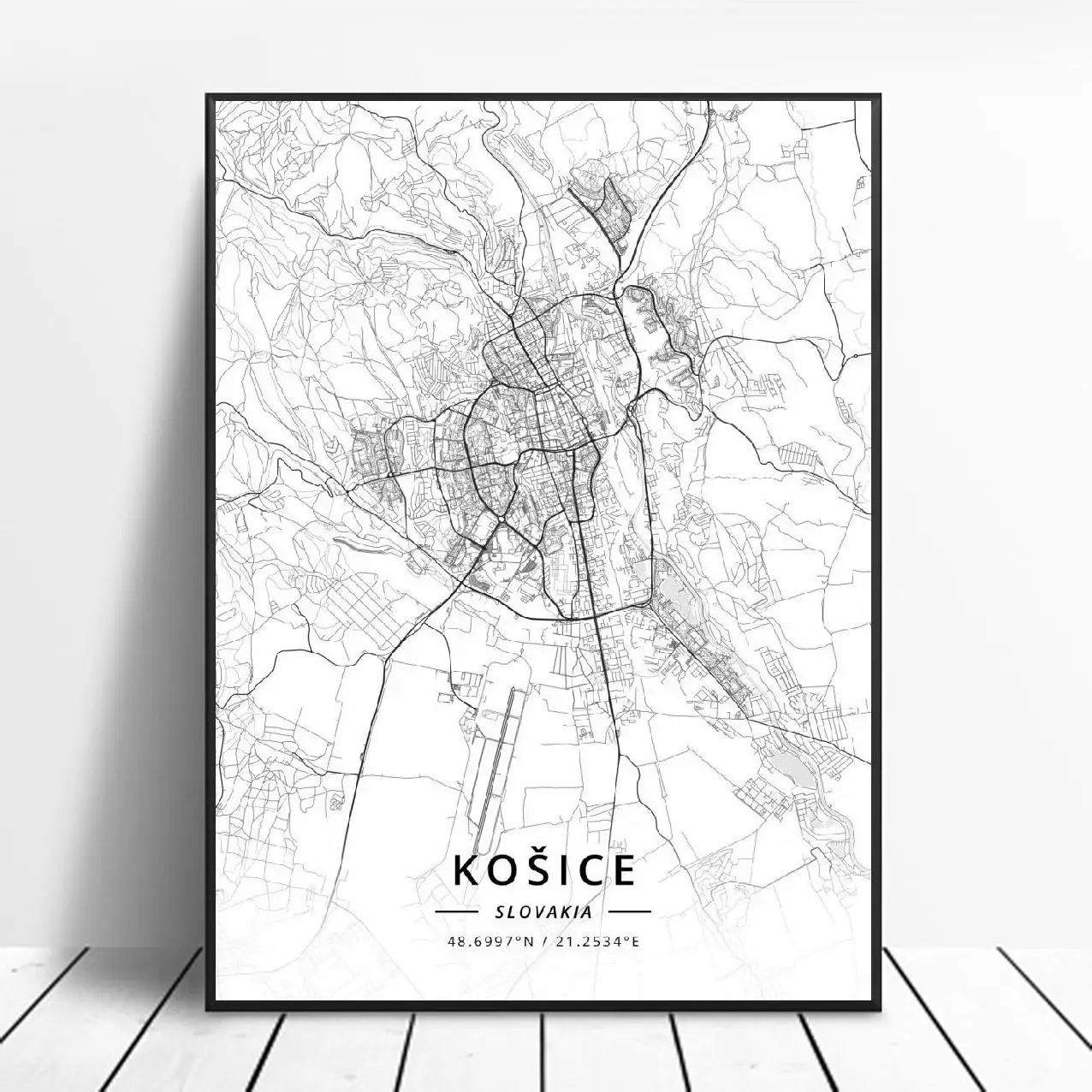 Home & Living Prints Wall Hangings Slovakia Kosice map art Kosice map ...