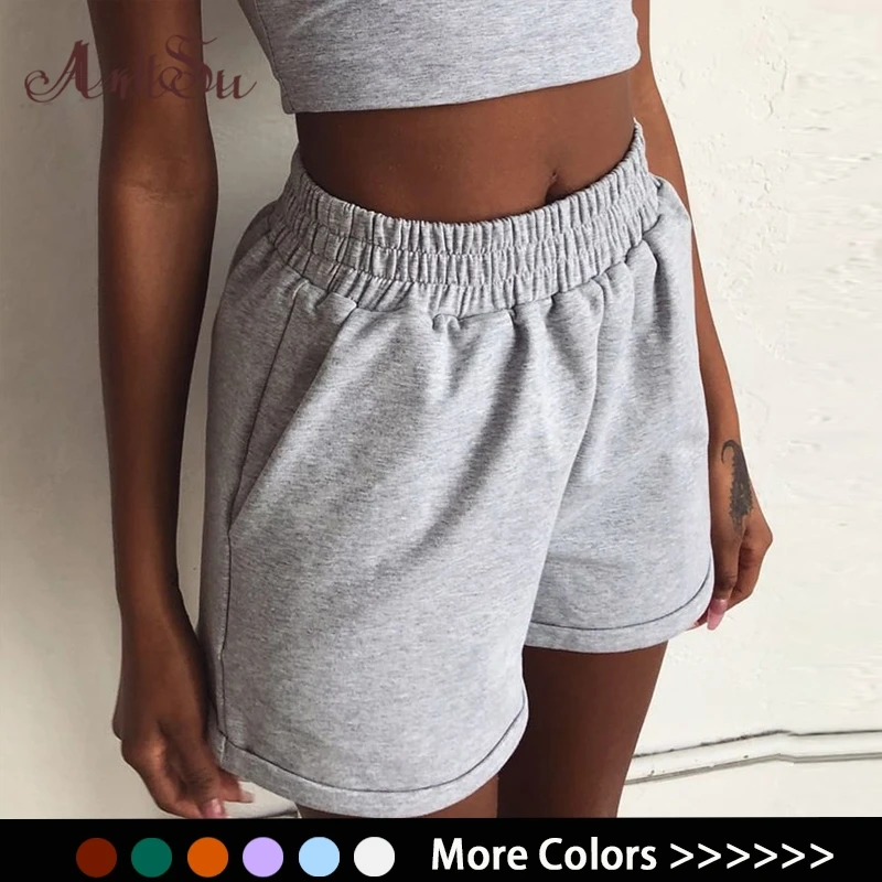 Artsu 2020 Summer Women Clothes Solid Cotton Sport Casual Shorts Women ...