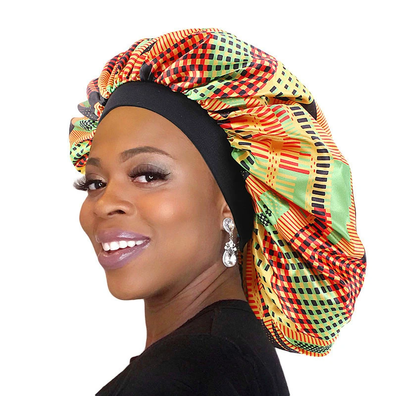 Extra Large Elastic Band Women Head Wrap Satin Bonnet Sleep Cap African ...