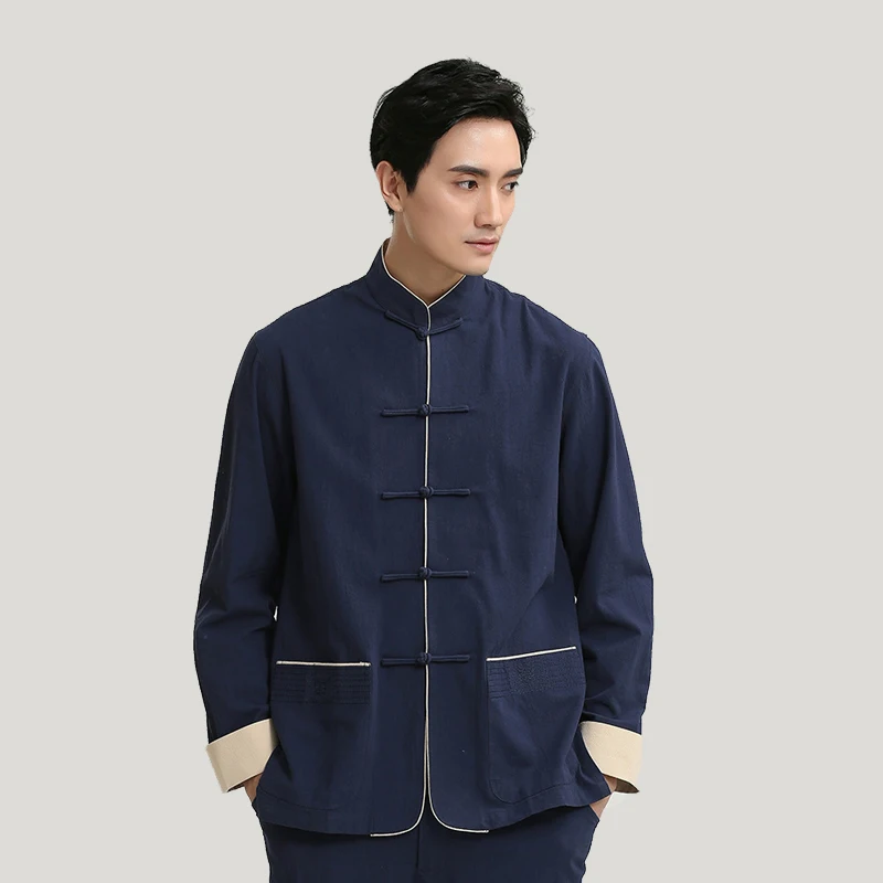 Jacket Solid Chinese Conventional Style Long Sleeve Men's Mandarin ...