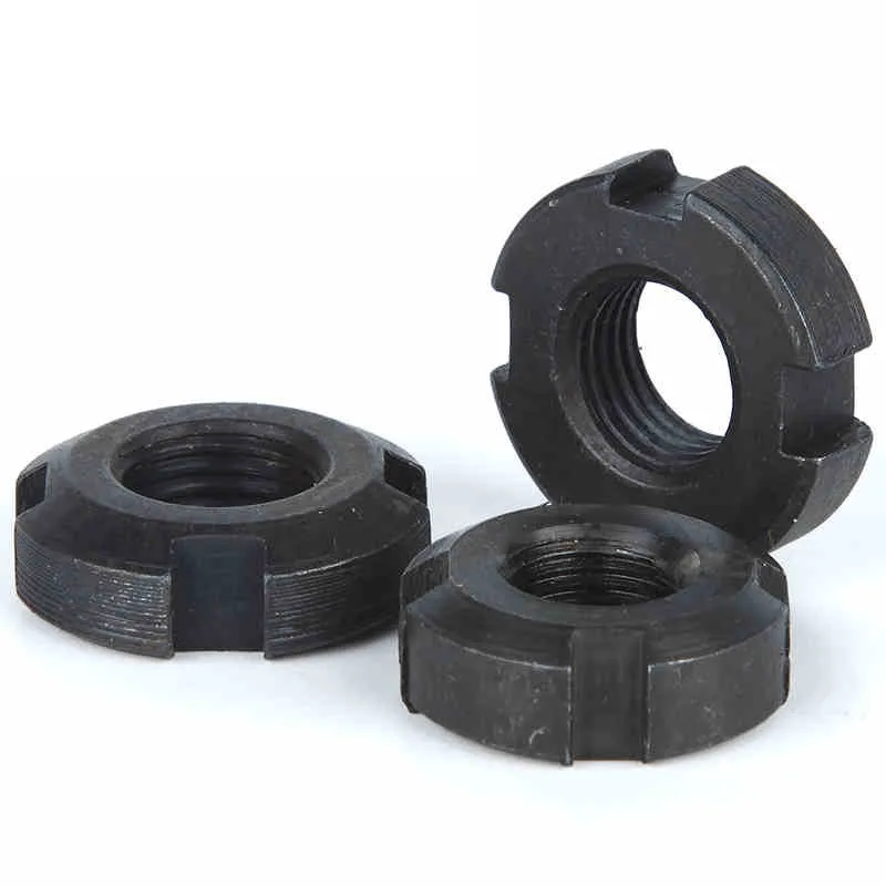 1PCS-Black-Zinc-Round-Slotted-Nut-M10-M60-Locking-Nuts-Carbon-Steel ...