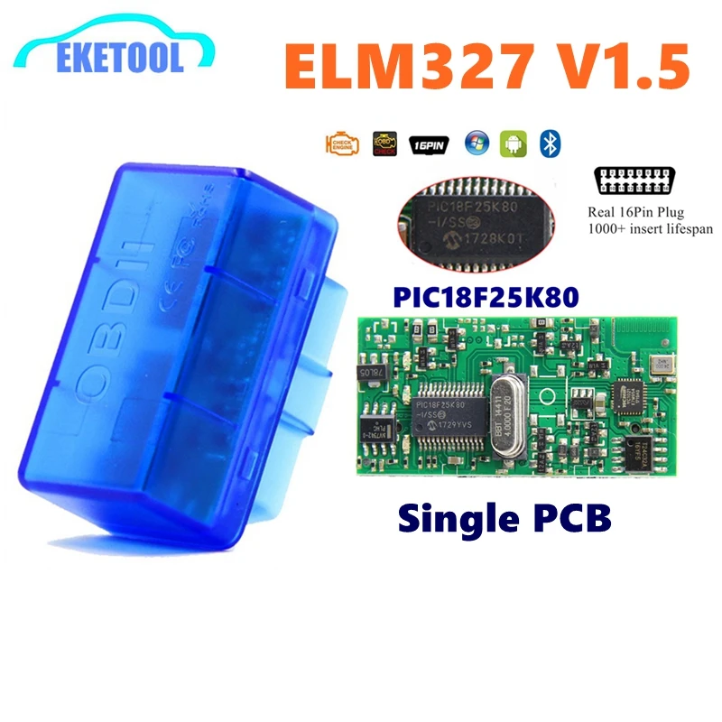 New OBDII Diagnostic Interface Super ELM327 Bluetooth V1.5 Hardware PIC18F25K80 Chip 1PCB Board ...