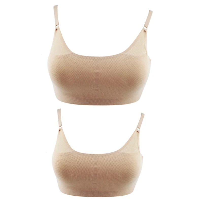 A Pair Silicone Breast Form Fake Boobs+Semi Tulle Bra for Shemale ...