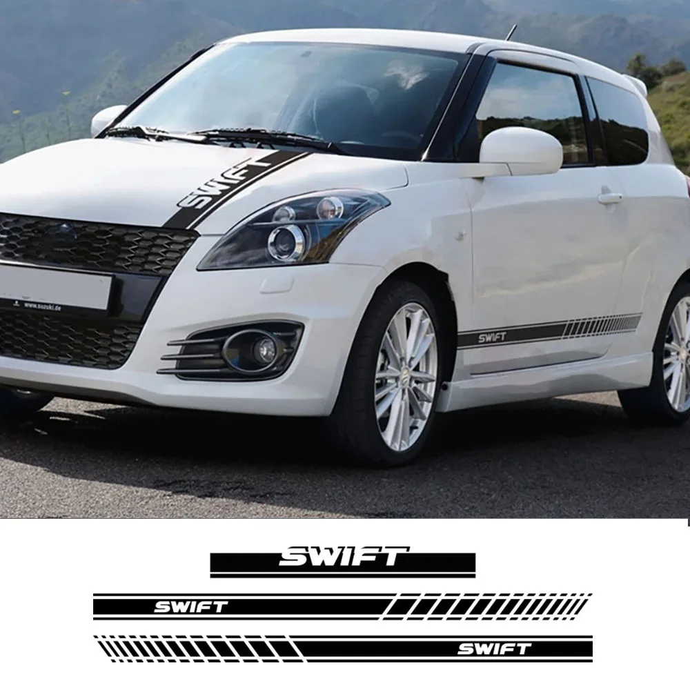 1Set Car Side Door Skirts Stickers For SUZUKI SWIFT Hood Bonnet Engine ...