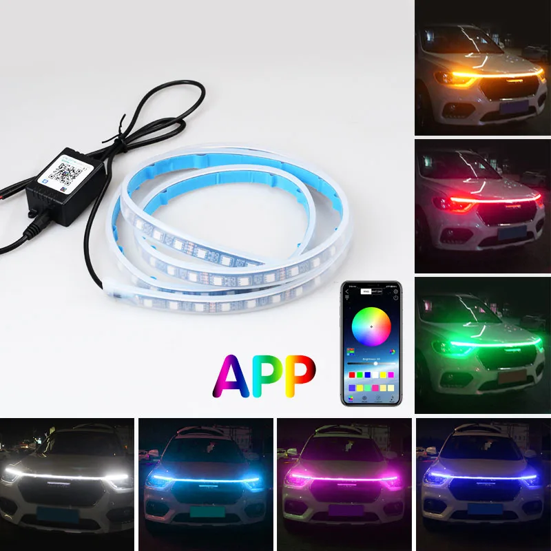 Led Car Hood Light Strip 180cm Multicolor Neon Lamp Multiple Modes App ...