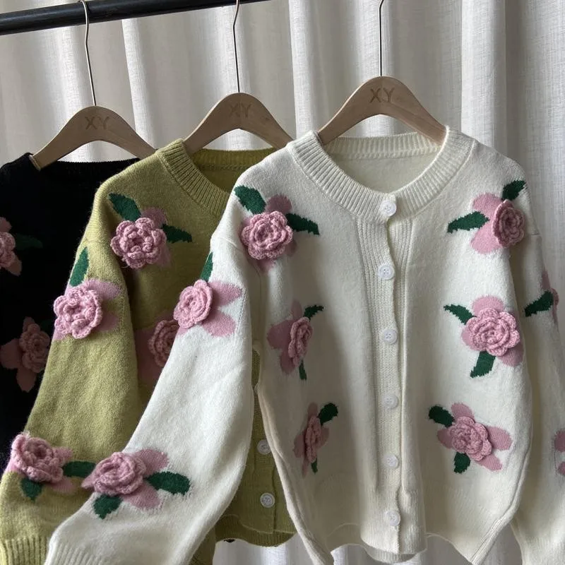 Gilet Cardigan Femme,Cardigans à fleurs 3d pour femmes,manches longues ...