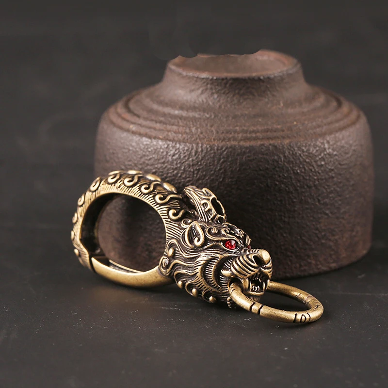 Pure Brass Red Eyes Dragon Head Keyrings Zodiac Dragon Keychain Men ...