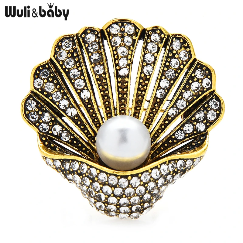 Wuli-baby-Vintage-Rhinestone-Shell-Brooch-Women-Unisex-Pearl-Shell ...