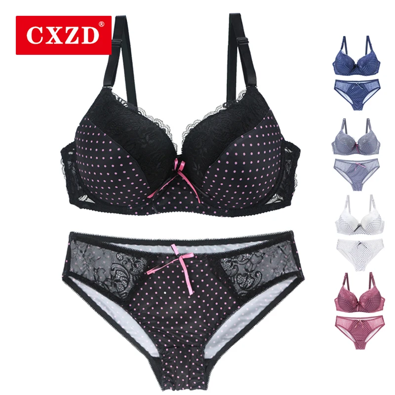 CXZD женский бюстгальтер в горошек сексуальный комплект бюстгальтера кружево пуш ап нижнее белье ...
