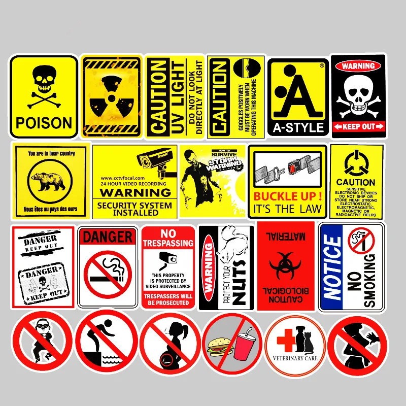 50pcs/lot Cartoon Warning Sign Cool stickers for kids toy luggage car ...