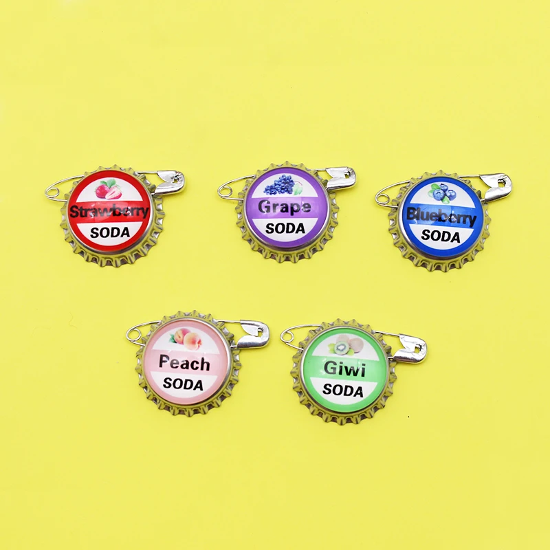 5-style-fruit-soda-bottle-cap-Enamel-Pin-Grape-kiwi-peach-strawberry ...