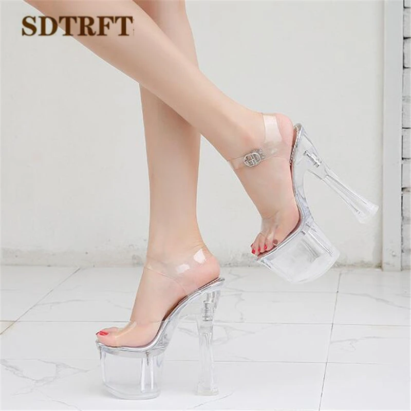 Sdtrft Fashion Stilettos Crossdresser Sandals 18cm Thick Heels ...