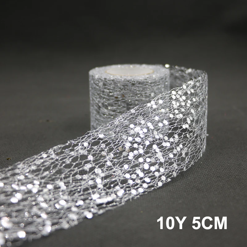 Glitter Sequin Tulle Rolls 5CM Gold Laser Organza Christmas Decoration ...