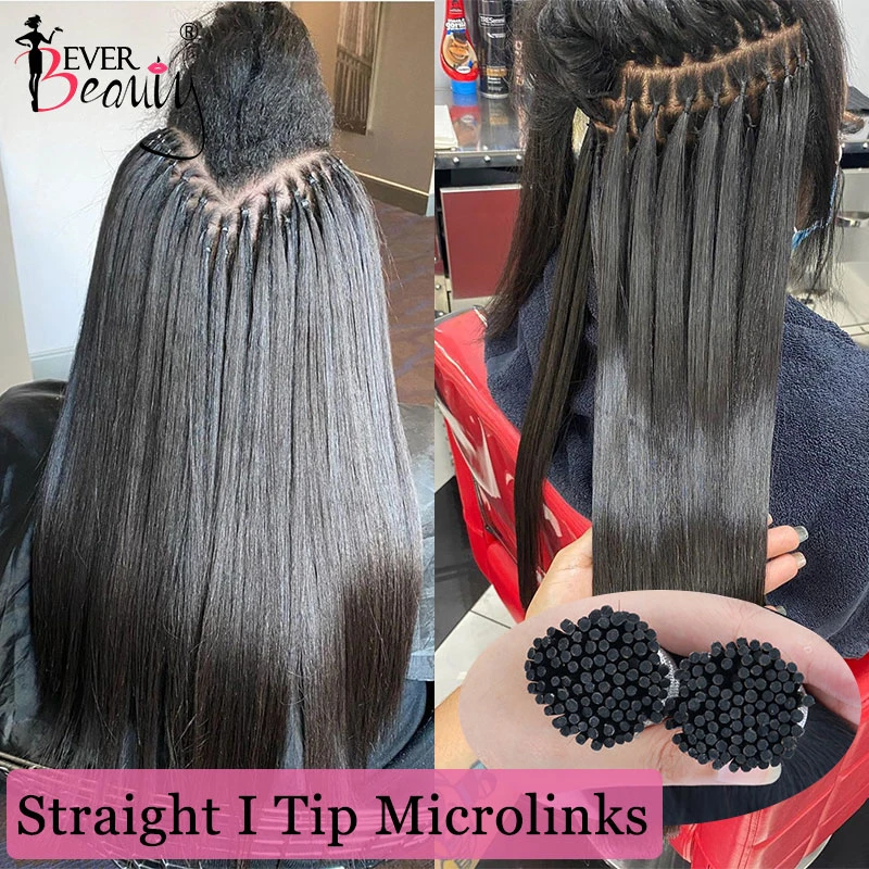 Straight I Tip Microlinks Hair Extension Human Hair Brazilian Virgin ...