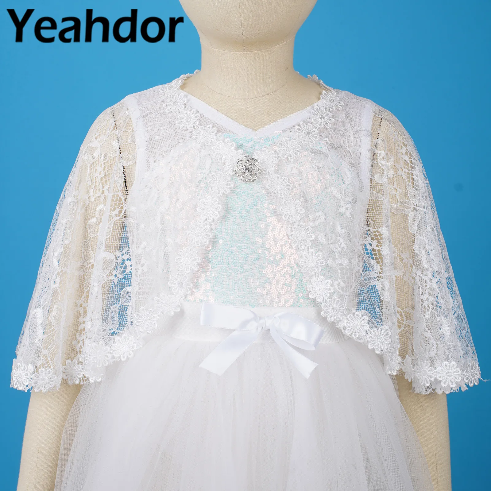 Kids Girls Floral Lace Bolero Princess Cape Embroidered Flower Trim ...