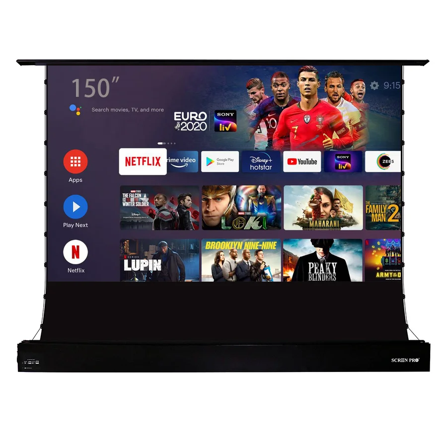 SCREENPRO 150 Inch 4k UHD Laser TV Projector Screen Motorized Floor ...