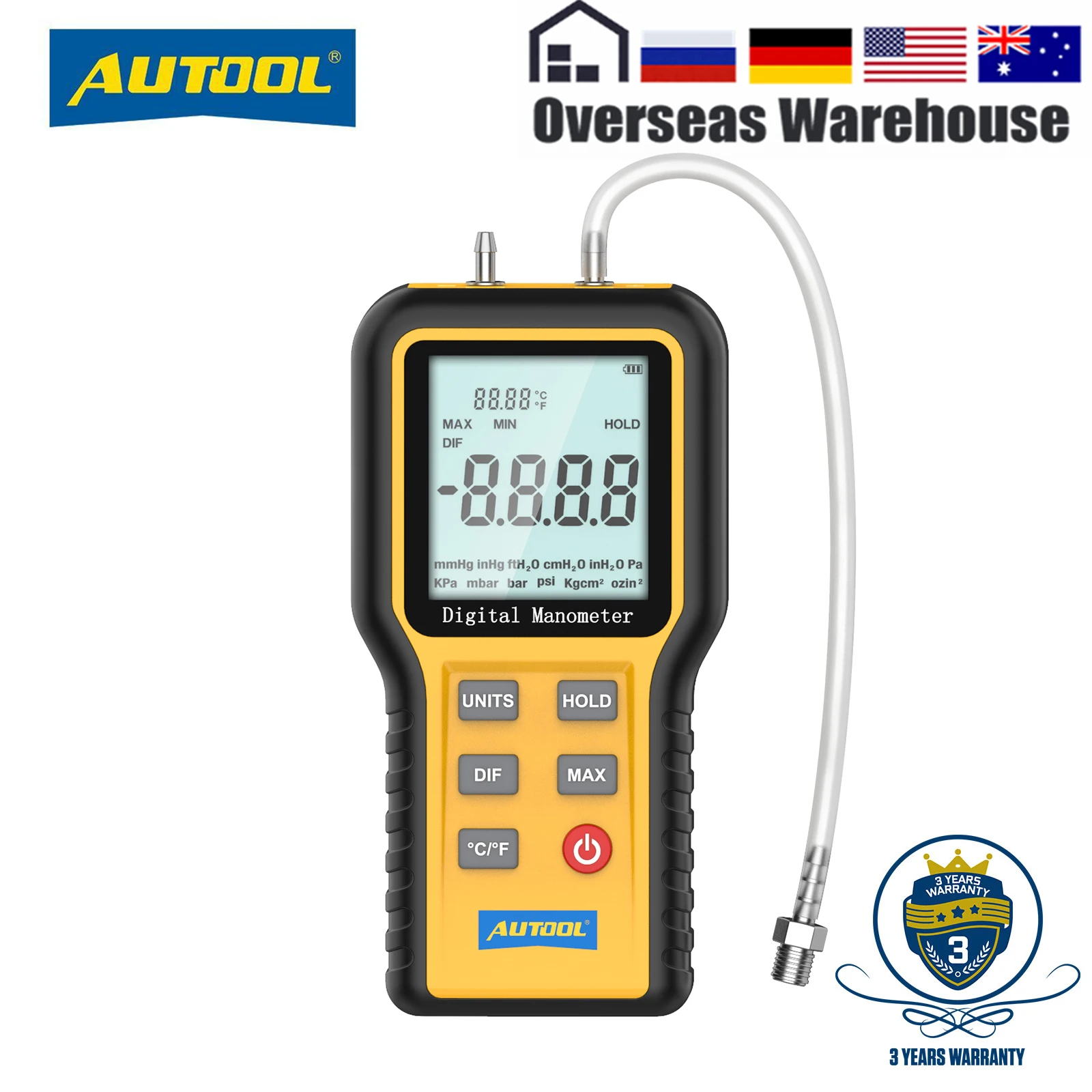 AUTOOL Digital Manometer Test Dual Input Differential Manometer Air ...
