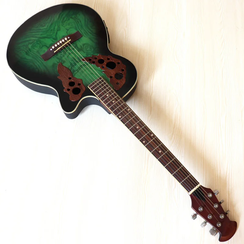 38 inch stock round back electric acoustic guitar basswood top cutaway ...