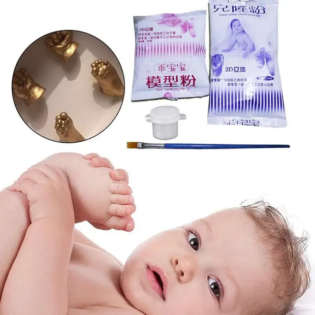 Baby 3d Hand +foot Print Mold Powder +gypsum+brush Plaster Casting Kit ...