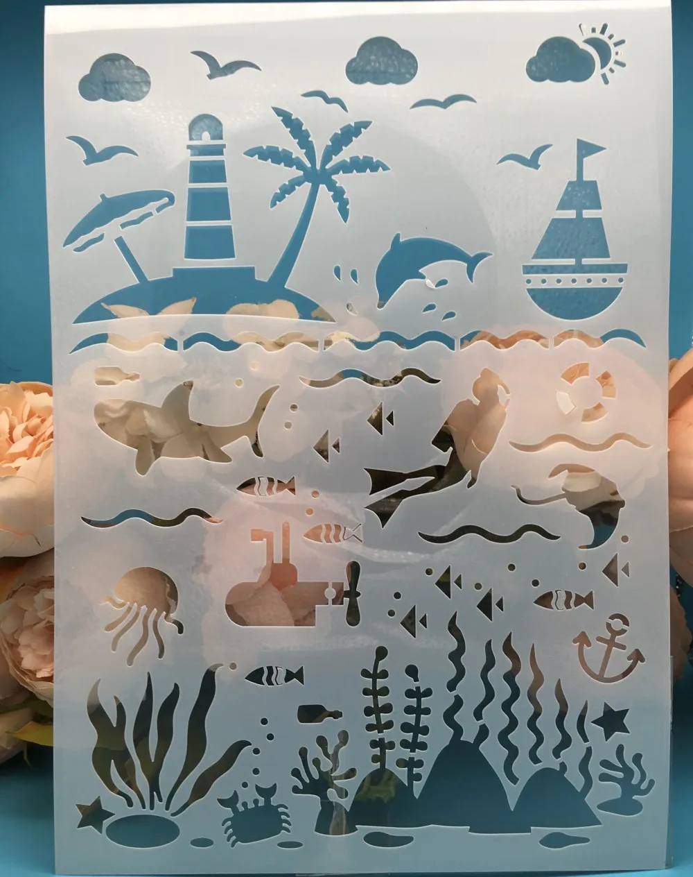 A4-Sea-Ocean-World-DIY-Layering-Stencils-Wall-Painting-Scrapbook ...