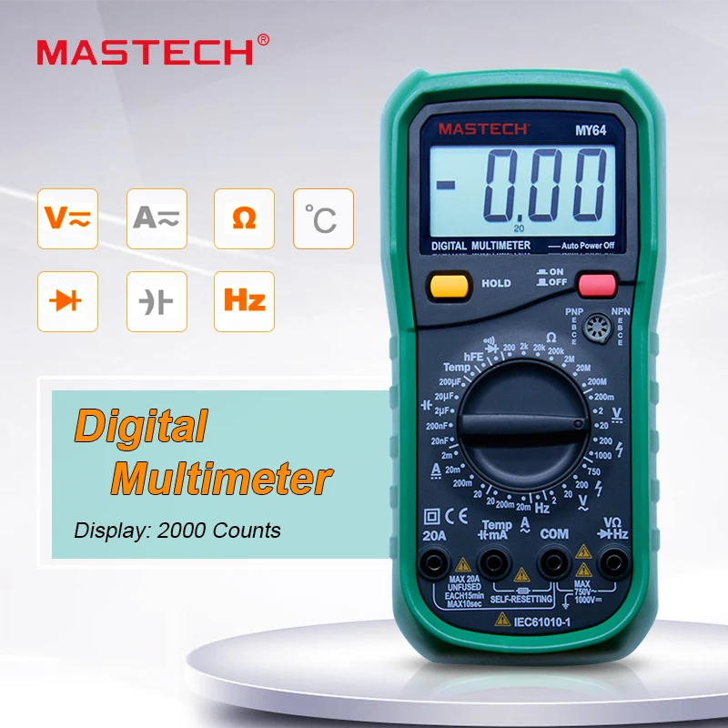 Mastech My64 Digital Multimeter 20a Ac/dc Dmm Frequency Capacitance ...